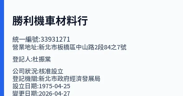 勝利機車材料行的照片-統編 33931271(新北市) 公司登記資料與營業項目詳細圖表