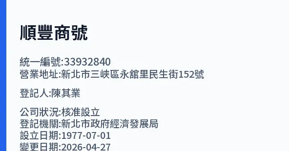 順豐商號的照片-統編 33932840(新北市) 公司登記資料與營業項目詳細圖表