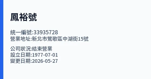 鳳裕號的照片-統編 33935728(新北市) 公司登記資料與營業項目詳細圖表
