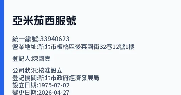 亞米茄西服號的照片-統編 33940623(新北市) 公司登記資料與營業項目詳細圖表