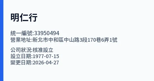 明仁行的照片-統編 33950494(新北市) 公司登記資料與營業項目詳細圖表