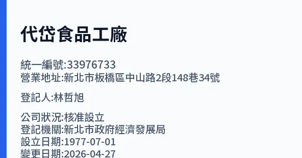代岱食品工廠的照片-統編 33976733(新北市) 公司登記資料與營業項目詳細圖表