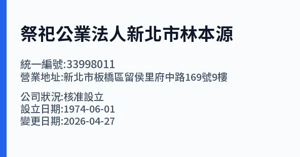 祭祀公業法人新北市林本源的照片-統編 33998011(新北市) 公司登記資料與營業項目詳細圖表