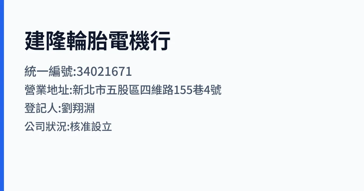 建隆輪胎電機行 - 統編 34021671(新北市) 公司登記資料與營業項目詳細圖表