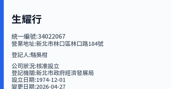 生耀行的照片-統編 34022067(新北市) 公司登記資料與營業項目詳細圖表