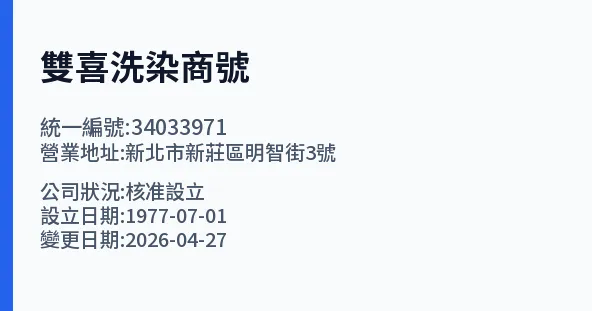 雙喜洗染商號的照片-統編 34033971(新北市) 公司登記資料與營業項目詳細圖表