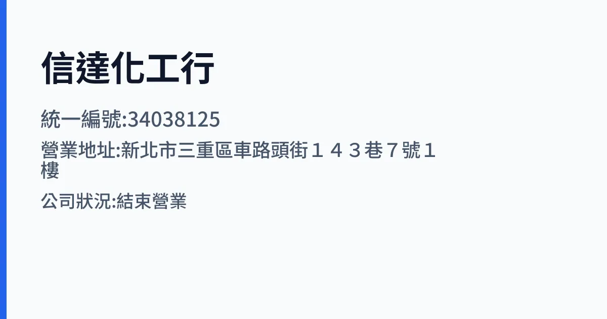 信達化工行 - 統編 34038125(新北市) 公司登記資料與營業項目詳細圖表