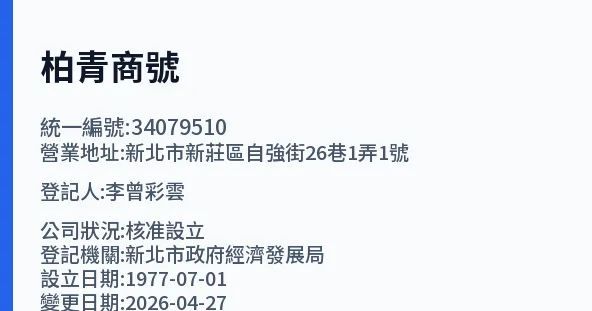 柏青商號的照片-統編 34079510(新北市) 公司登記資料與營業項目詳細圖表