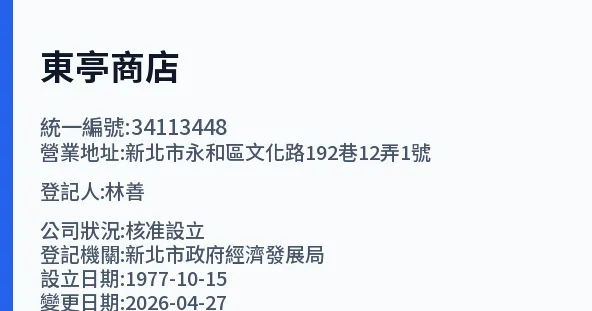 東亭商店的照片-統編 34113448(新北市) 公司登記資料與營業項目詳細圖表