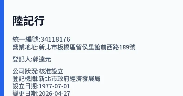 陸記行的照片-統編 34118176(新北市) 公司登記資料與營業項目詳細圖表