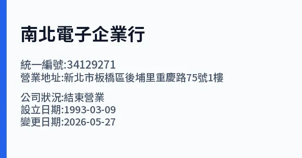 南北電子企業行的照片-統編 34129271(新北市) 公司登記資料與營業項目詳細圖表