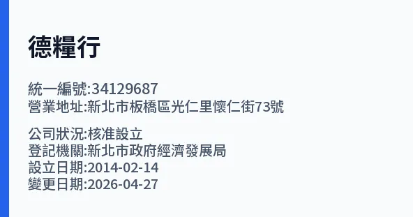 德糧行的照片-統編 34129687(新北市) 公司登記資料與營業項目詳細圖表