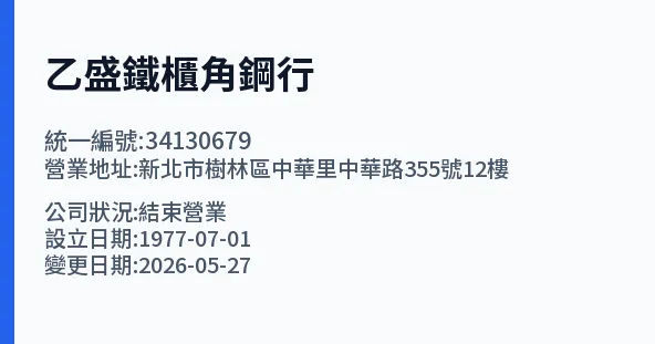 乙盛鐵櫃角鋼行的照片-統編 34130679(新北市) 公司登記資料與營業項目詳細圖表