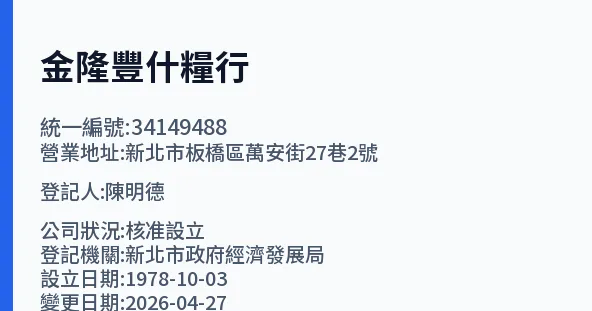 金隆豐什糧行的照片-統編 34149488(新北市) 公司登記資料與營業項目詳細圖表