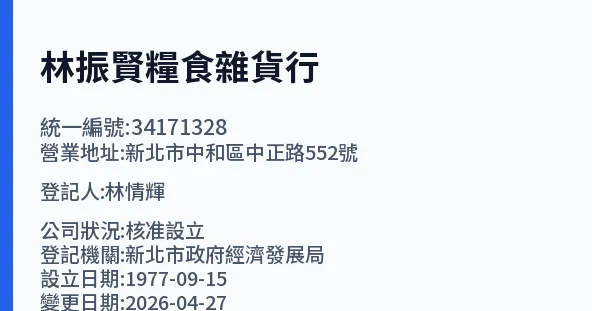 林振賢糧食雜貨行的照片-統編 34171328(新北市) 公司登記資料與營業項目詳細圖表
