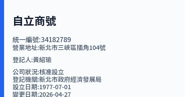 自立商號的照片-統編 34182789(新北市) 公司登記資料與營業項目詳細圖表