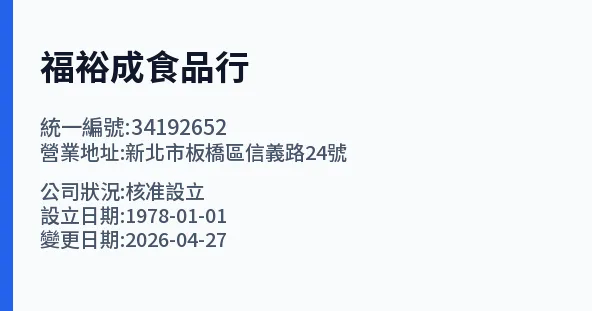 福裕成食品行的照片-統編 34192652(新北市) 公司登記資料與營業項目詳細圖表
