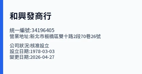 和興發商行的照片-統編 34196405(新北市) 公司登記資料與營業項目詳細圖表