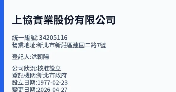 上協實業股份有限公司的照片-統編 34205116(新北市) 公司登記資料與營業項目詳細圖表