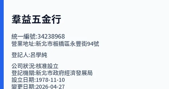 羣益五金行的照片-統編 34238968(新北市) 公司登記資料與營業項目詳細圖表
