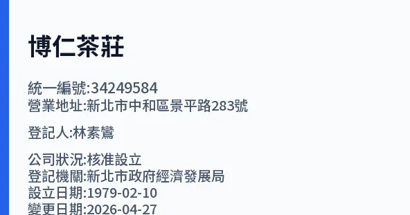 博仁茶莊的照片-統編 34249584(新北市) 公司登記資料與營業項目詳細圖表