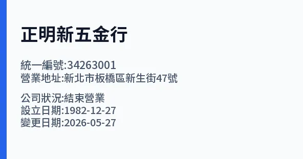 正明新五金行的照片-統編 34263001(新北市) 公司登記資料與營業項目詳細圖表