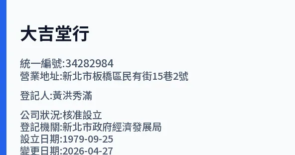 大吉堂行的照片-統編 34282984(新北市) 公司登記資料與營業項目詳細圖表