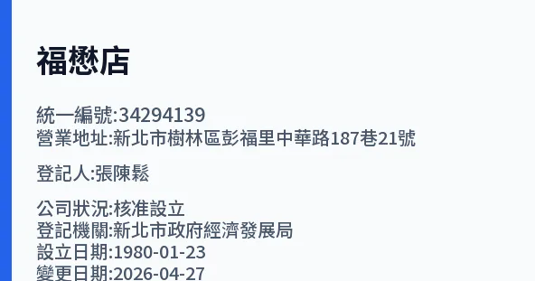 福懋店的照片-統編 34294139(新北市) 公司登記資料與營業項目詳細圖表