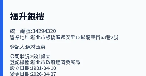 福升銀樓的照片-統編 34294320(新北市) 公司登記資料與營業項目詳細圖表
