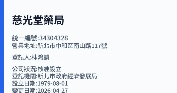 慈光堂藥局的照片-統編 34304328(新北市) 公司登記資料與營業項目詳細圖表