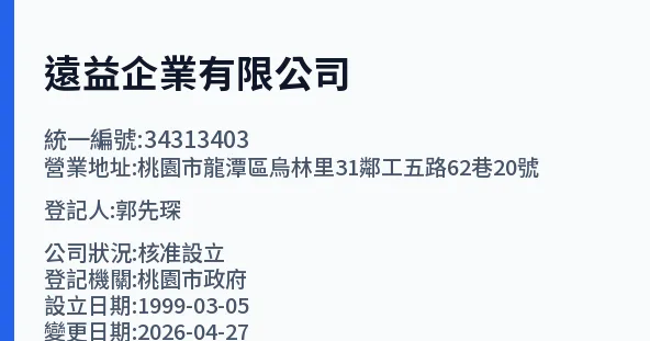 遠益企業有限公司的照片-統編 34313403(桃園市) 公司登記資料與營業項目詳細圖表