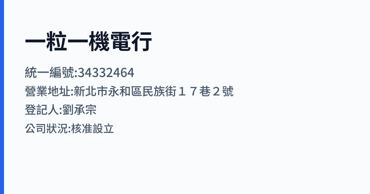 一粒一機電行 - 統編 34332464(新北市) 公司登記資料與營業項目詳細圖表