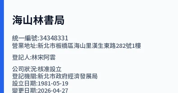海山林書局的照片-統編 34348331(新北市) 公司登記資料與營業項目詳細圖表