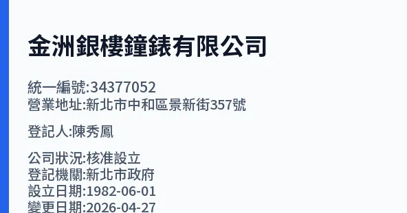 金洲銀樓鐘錶有限公司的照片-統編 34377052(新北市) 公司登記資料與營業項目詳細圖表