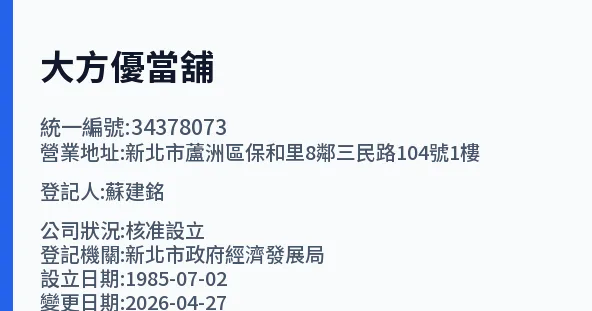 大方優當舖的照片-統編 34378073(新北市) 公司登記資料與營業項目詳細圖表
