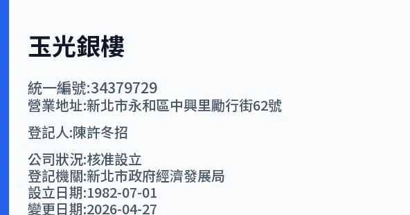 玉光銀樓的照片-統編 34379729(新北市) 公司登記資料與營業項目詳細圖表