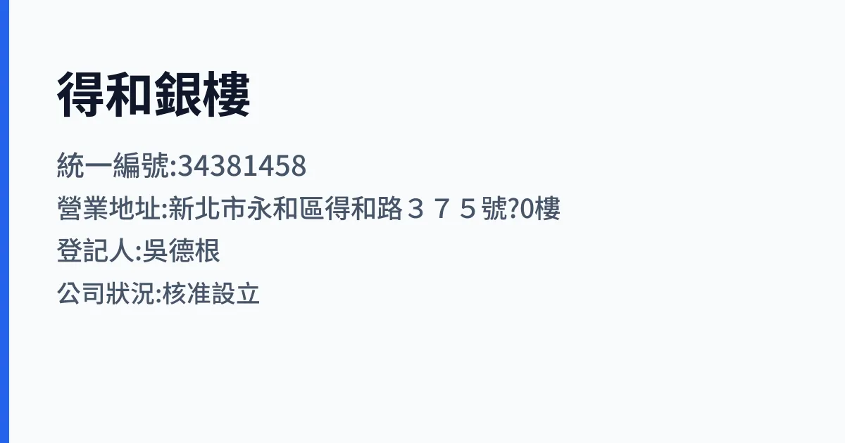 得和銀樓 - 統編 34381458(新北市) 公司登記資料與營業項目詳細圖表