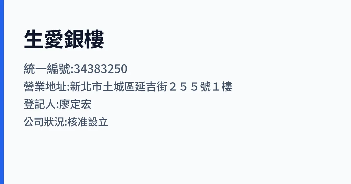 生愛銀樓 - 統編 34383250(新北市) 公司登記資料與營業項目詳細圖表