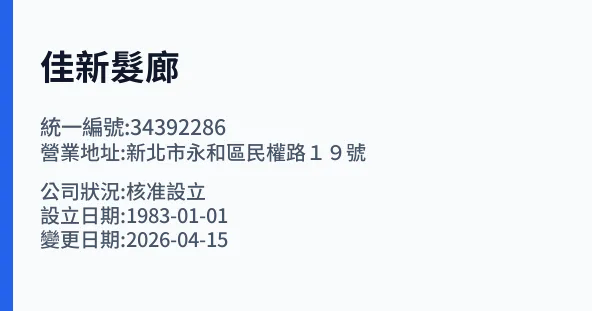 佳新髮廊的照片-統編 34392286(新北市) 公司登記資料與營業項目詳細圖表