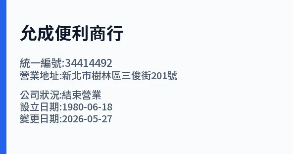 允成便利商行的照片-統編 34414492(新北市) 公司登記資料與營業項目詳細圖表