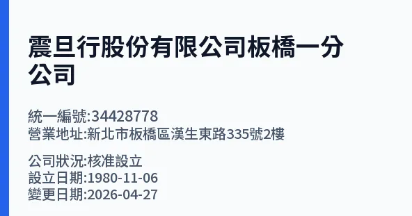 震旦行股份有限公司板橋一分公司的照片-統編 34428778(新北市) 公司登記資料與營業項目詳細圖表