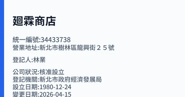 廻霖商店的照片-統編 34433738(新北市) 公司登記資料與營業項目詳細圖表