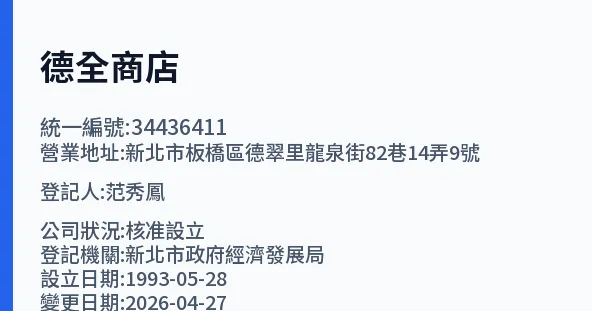 德全商店的照片-統編 34436411(新北市) 公司登記資料與營業項目詳細圖表