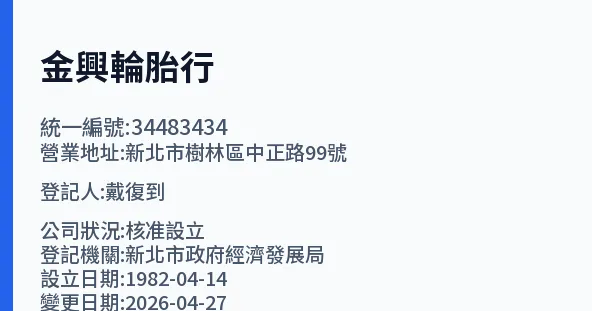 金興輪胎行的照片-統編 34483434(新北市) 公司登記資料與營業項目詳細圖表