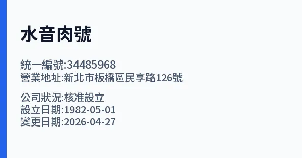 水音肉號的照片-統編 34485968(新北市) 公司登記資料與營業項目詳細圖表