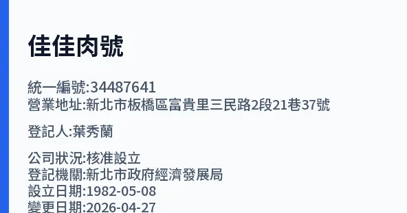 佳佳肉號的照片-統編 34487641(新北市) 公司登記資料與營業項目詳細圖表