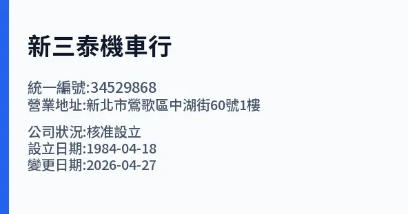 新三泰機車行的照片-統編 34529868(新北市) 公司登記資料與營業項目詳細圖表