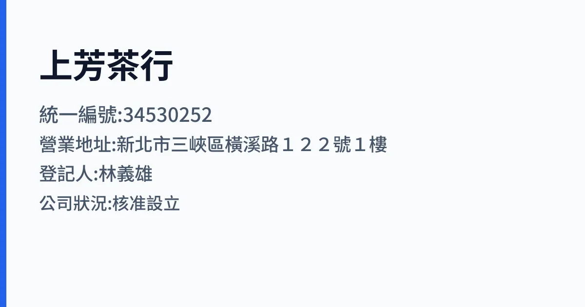 上芳茶行 - 統編 34530252(新北市) 公司登記資料與營業項目詳細圖表