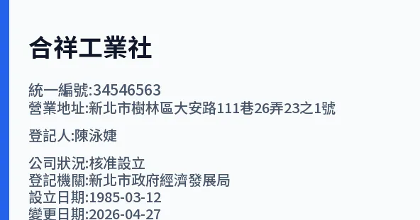 合祥工業社的照片-統編 34546563(新北市) 公司登記資料與營業項目詳細圖表
