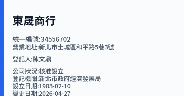 東晟商行的照片-統編 34556702(新北市) 公司登記資料與營業項目詳細圖表